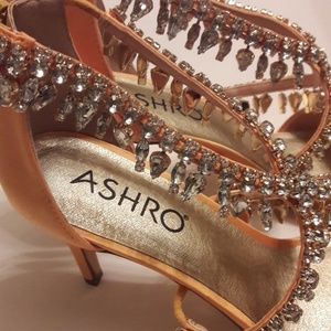 Ashro | Shoes | Ashro Gold Rhinestone Open Toeheels | Poshmark